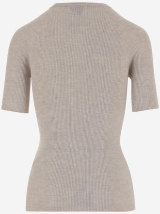 SA SU PHI Womens T-Shirt Ribbed Cashmere-Blend Beige T-Shirts & Jerseys