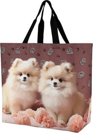 Generic Chiots Et Chiens DArr&ecirc;t De Type Pom&eacute;ranien Sac &Agrave; Bandouli&egrave;re D&eacute;contract&eacute; Tote Bag L&eacute;ger Sac Fourre Tout Pour Voyage Universit&eacute; Shopping