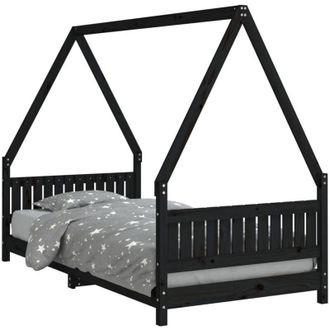 vidaXL Cadre de lit pour enfants noir 90x190 cm bois de pin massif vidaXL