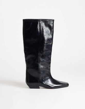 Topshop Pablo bottes western &agrave; enfiler en cuir v&eacute;ritable noir
