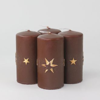 Wenzel Kerzen Stumpenkerzen Adventskerzen LAURA, 4 Stk. 100/50 mm kaffee gold braun