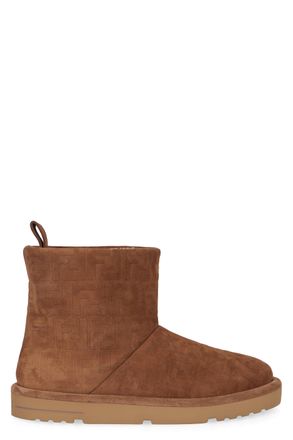 Fendi FF-Embossed Suede Ankle Boot - Brown