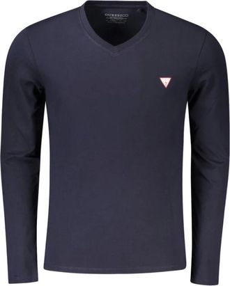 Guess Homme, Tops, Bleu, Taille: XS T-Shirt Bleu en Coton avec Logo