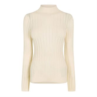HUGO BOSS Pullover Top f&uuml;r Damen, Stehkragen, Schmal, Lang&auml;rmlig (Wei&szlig;)