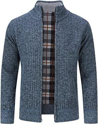 AlltheMen YOUTHUP Homme Cardigan Epais Rayé Tricoté Zippé Gilet Veste Couleur Mélangée Coupe Ajustée Automne Hiver Veste Pull, Bleu, 3XL