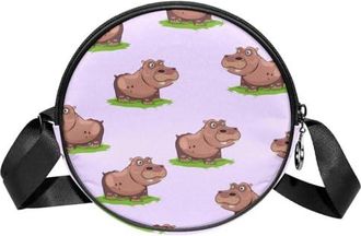 Generic Petit sac &agrave; bandouli&egrave;re rond pour femme, sac &agrave; bandouli&egrave;re hippopotame avec fermeture &eacute;clair, bretelles r&eacute;glables, sac &agrave; main rond d&eacute;contract&eacute; pour fe
