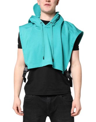 Dolce & Gabbana Green Cotton Hooded Men Sportswear Vest Sweater Polyester Clothing