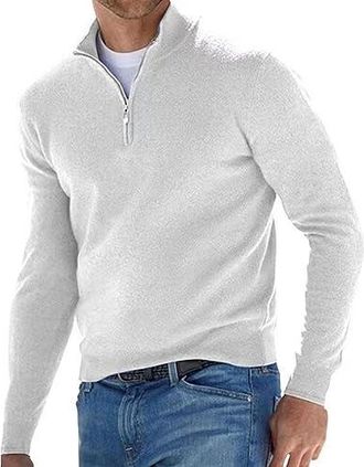 Generic Haut thermique pour homme - Chemisier en polaire pour homme - Automne et hiver - Manches longues - Col en V - Fermeture éclair - Couleur unie - Pour l