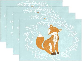 Linomo Platzdeckchen, Süß Tier Fuchs Tischsets rutschfeste, hitzebeständige, waschbare Tischsets für den Esstisch Küche Dekor