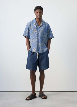 Mango Chemise imprim&eacute;e manches courtes bleu porcelaine - Homme - XXL - MANGO MAN