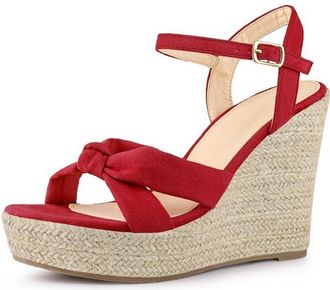 Allegra K Sandales compensées à plateforme et à bride arrière pour femmes Rouge 40