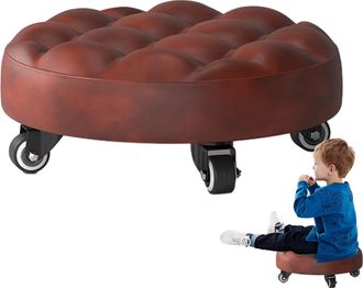 Generic Bodenstuhl f&uuml;r Erwachsene - Hocker mit Rollen unten, aus PU-Leder mit 4 R&auml;dern, kompakter Rollsitz | Kletterstuhl, drehbar, verstellbar, mobiler Arbei