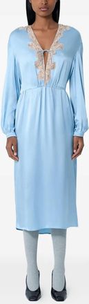 Prada lace satin V-neck midi dress - Blau