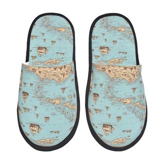 Generic Pantoufles En Feutre Carte DAventure Pirate Doux Pantoufles De Voyage R&eacute;utilisables Chaussons Invit&eacute;s Pour Chambre Automne Camping M