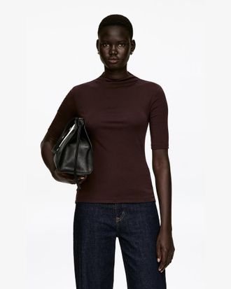 Arket Geripptes Oberteil Mit Stehkragen -Braun