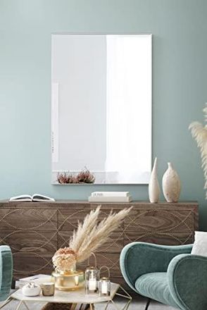 MirrorOutlet Wandspiegel, groß, matt, silberfarben, modernes Design, aus unserer Manhattan-Serie, 92 x 61,5 cm