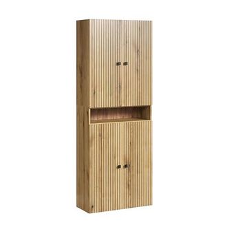 Trendteam PureBliss - Hochschrank breit - Evoke Eiche - Rillenoptik - 1 offenes Fach + 4 Einlegebödenk - (BxHxT) 70 x 186 x 31cm - Badschrank mit edlen Metallgr