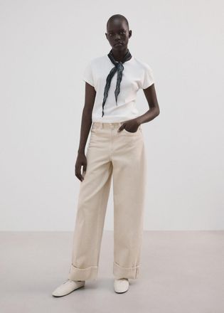 Mango T-shirt en m&eacute;lange de coton manches courtes blanc cass&eacute; - Femme - XXS - MANGO