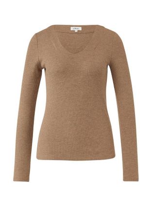 s.Oliver Langarmshirt T-Shirt Geripptes Longsleeve mit V-Ausschnitt