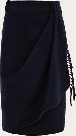 Ferragamo Damen Rock mit &Uuml;berschlag und Fransen Blau