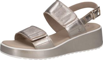 Caprice Damen Sandalen mit Keilabsatz aus Leder Wedges, Beige (Taupe Metallic), 39 EU