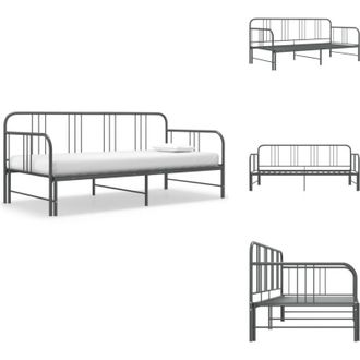 vidaXL Ausziehsofa Bettgestell Grau Metall 90x200 cm - Ausziehsofa - Schlafsofa - G&auml;stebett - Wohnzimmerm&ouml;bel - Metallbettgestell