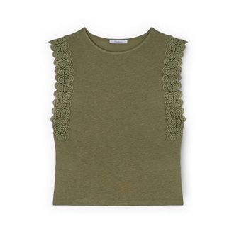 Motivi T-Shirt aus Leinenmischung mit Spitzeneins&auml;tzen - - Tops - Damen - Gr&uuml;n - XS