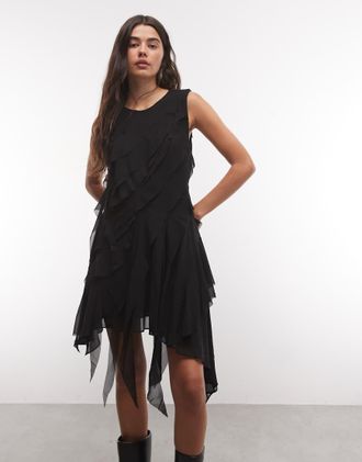 AllSaints Angie Midikleid mit asymmetrischer R&uuml;sche in Schwarz