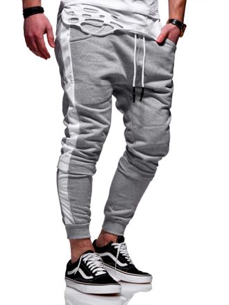 Behype. Herren Lange Trainingshose Jogging-Hose Sport-Hose mit Side-Stripe 60-0351 Hellgrau XL