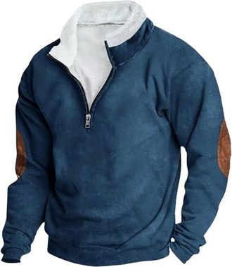 Generic Pull dhiver à col rond pour homme en velours épais, chaud et résistant au froid, manches longues, bleu, 3XL