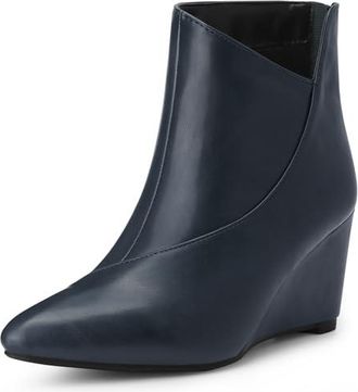 Allegra K Bottes à Talon compensé Bout Pointu pour Femmes Bleu Marin 40