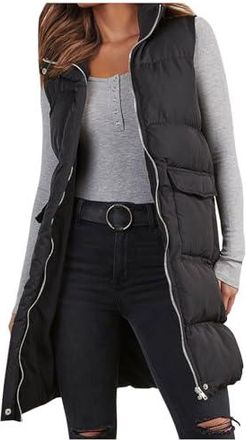 Generic Vestes pour femmes 2026 - Couleur unie - &Agrave; capuche - Longue veste rembourr&eacute;e &agrave; capuche - Manteau mince, Noir, XXL