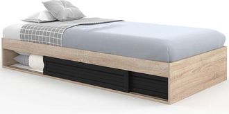 IDMarket Idmarket - Cadre de lit simple salem avec rangement et sommier 90 x 190 cm façon hêtre et noir
