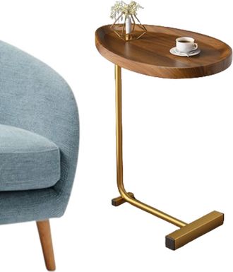 Generico Couchtisch C - schmaler Seitentisch in C-Form f&uuml;r Sofa und Bett, rustikaler Couchtisch mit Metallrahmen, schlanker Couchtisch f&uuml;r Wohnzimmer, Schlafzi