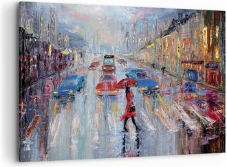 Arttor Wandbilder Dekoration Wohnzimmer Acryl Stadt Regen Bilder auf Leinwand 120x80cm Leinwandbild Schlafzimmer K&uuml;che Deko Wand Kunstdruck Art Gro&szlig; XXL Wand