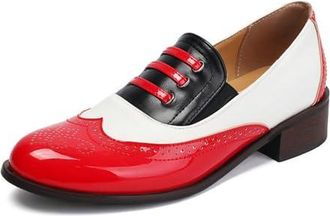 Generic Chaussures richelieu confortables Oxford vintage &agrave; bout aile pour femme - Chaussures &agrave; talons bas - Couleurs contrast&eacute;es - Perfor&eacute;es - Style d&eacute;contrac