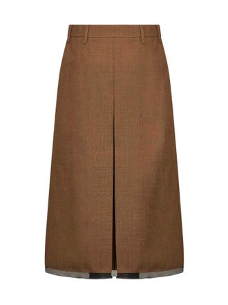 Prada Womens Midi Skirt Virgin Wool Camel