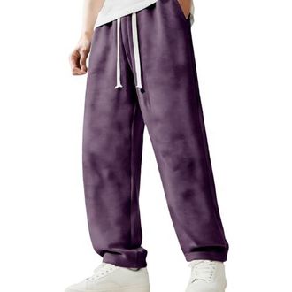 Generic Pantalon en daim pour homme - Pantalon de surv&ecirc;tement ample en similicuir - Pantalon d&eacute;contract&eacute; &agrave; bas ouvert - Pantalon droit &agrave; jambe large - Pantalo
