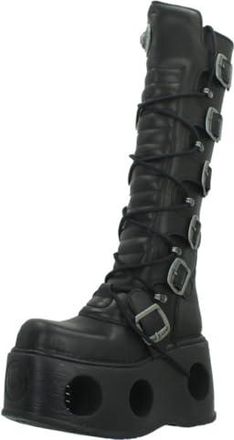 New Rock Bottes Gothiques Montantes en Cuir Noir Métallisé M-272-S2 Neptuno