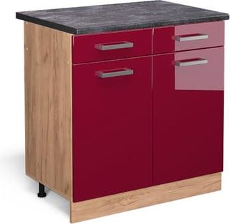Vicco Meuble Cuisine R-Line, Rouge Brillant, 80cm, PT Anthracite