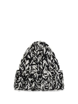 Ami UBO012AK0022 Merino Wool Two-Tone Knit Beanie - Black