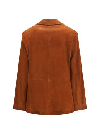 Golden Goose Womens Single-Breasted Leather Jacket Cambridge Brown Sheep