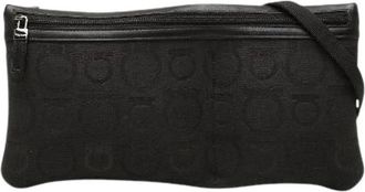 Ferragamo Sac bandouli&egrave;re Gancini en toile et cuir Pre-owned - Femme - Pre-owned - Noir - Taille: ONE Size