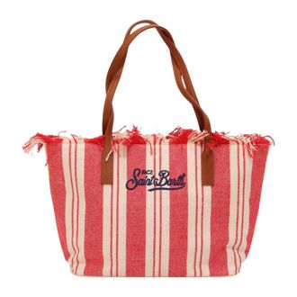 MC2 Saint Barth City Bag Mid Fringe Double Stripes - Femme - Sacs - Rouge - Taille: ONE Size