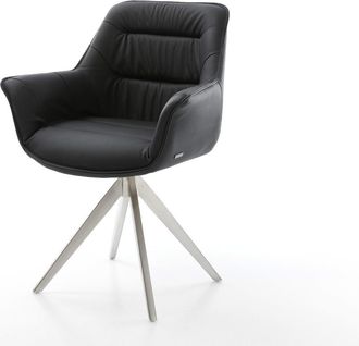 DELIFE Esszimmerstuhl Kaira-Flex Echt-Leder Schwarz Kreuzgestell kantig Edelstahl, Esszimmerstühle