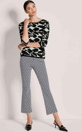 Madeleine Strickpullover Jacquardpullover mit grafischem Muster Wollpullover mit U-Boot-Ausschnitt und 3/4-Arm