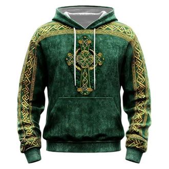Generico Sweatshirt &agrave; capuche pour homme &agrave; manches longues avec imprim&eacute; 3D pour le festival irlandais, C Vert, 5X-Large