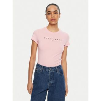 Tommy Jeans T-Shirt Linear DW0DW18398 Rosa Slim Fit