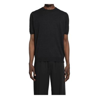 Lardini Baumwoll-Leinen-Jacquard-Strick-T-Shirt - - Knitwear - Herren - Schwarzk - XL