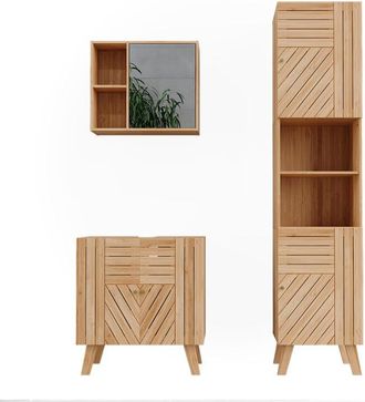 Vicco Ensemble de meubles de salle de bain Lucie, Bambou, 3 pi&egrave;ces, avec armoire haute, Vicco